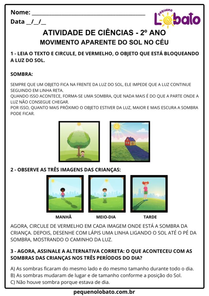Atividades de Ciências 2º Ano – Movimento Aparente do Sol no Céu